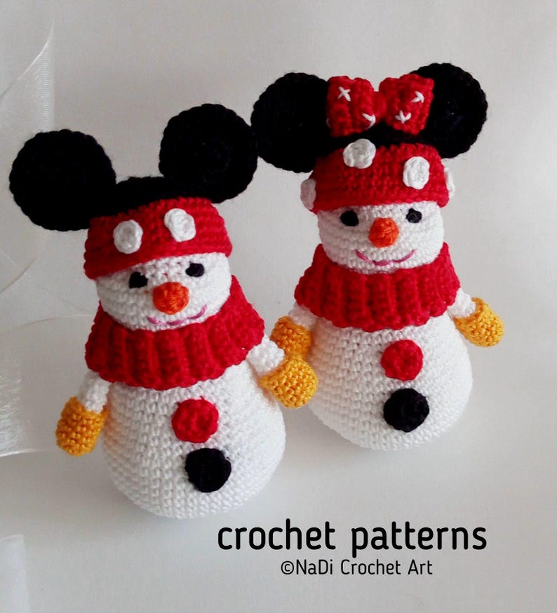 Mickey and Minnie Mouse Snowmen, Crochet Pattern, Amigurumi, Christmas ...