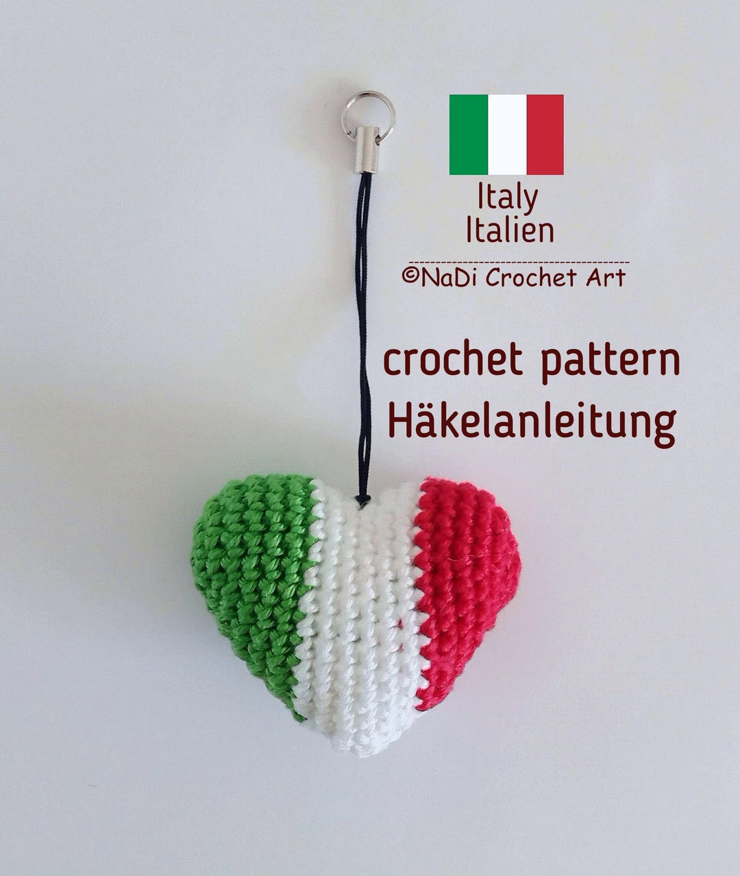 Italy Flag 3-D Heart, CROCHET PATTERN, Keychain, Pdf File in English ...