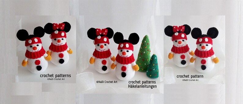 Mickey and Minnie Mouse Snowmen, Crochet Pattern, Amigurumi, Christmas ...