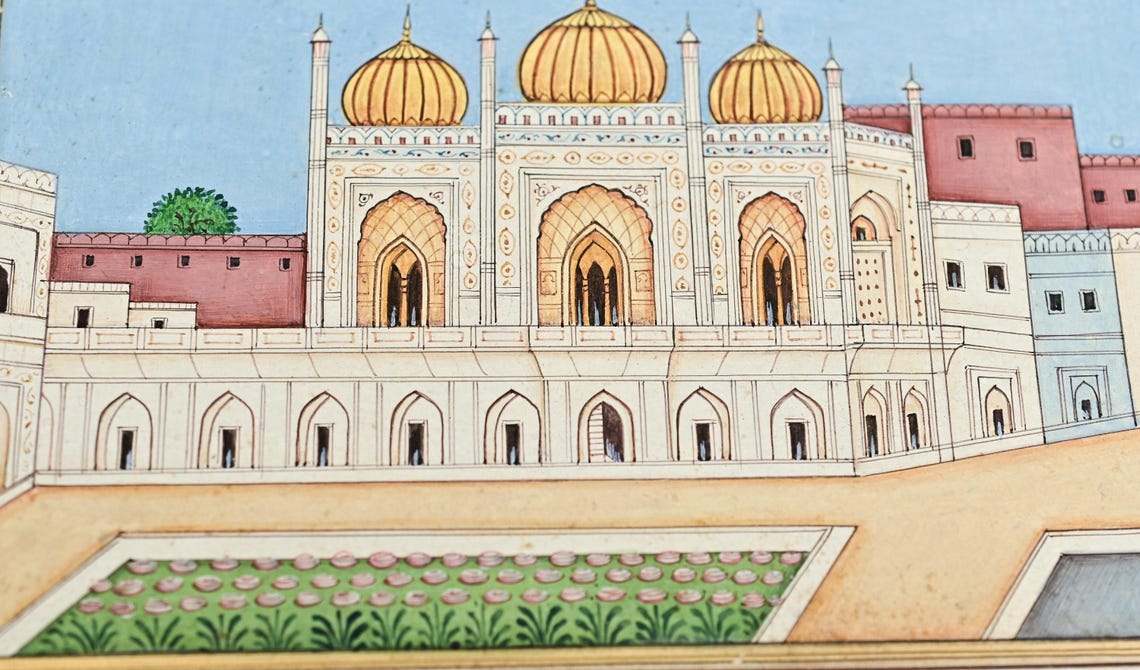 Antique Mughal Palace Miniature Painting | Fine Indian Architecture Art ...