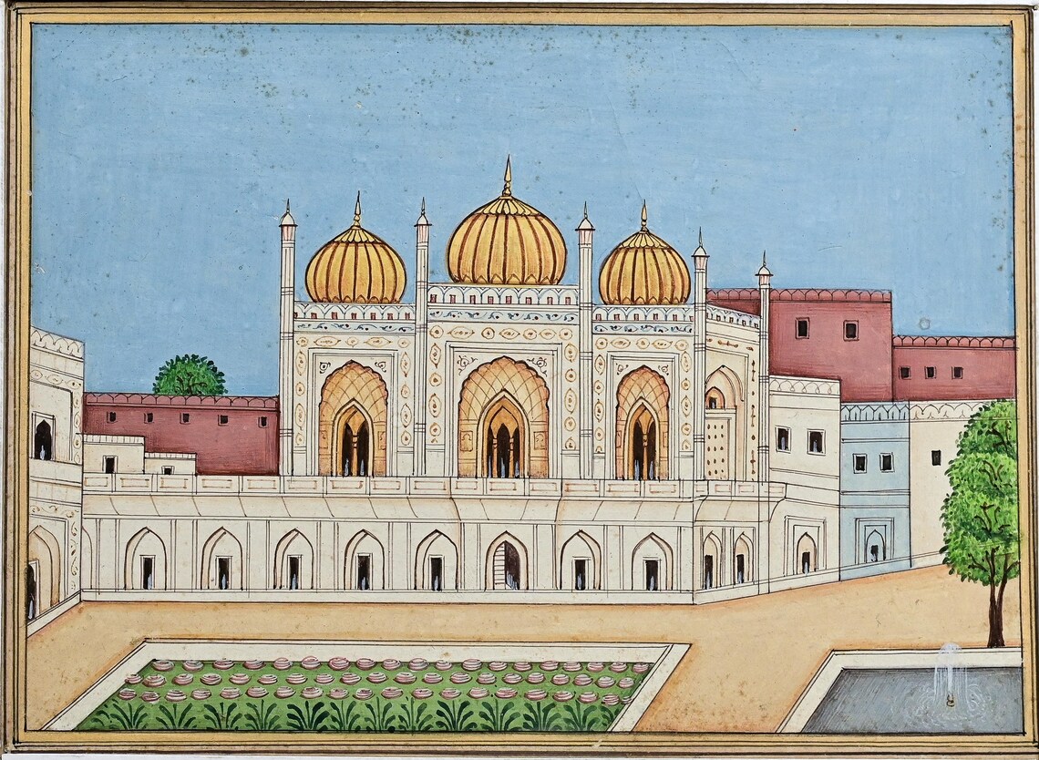 Antique Mughal Palace Miniature Painting | Fine Indian Architecture Art ...