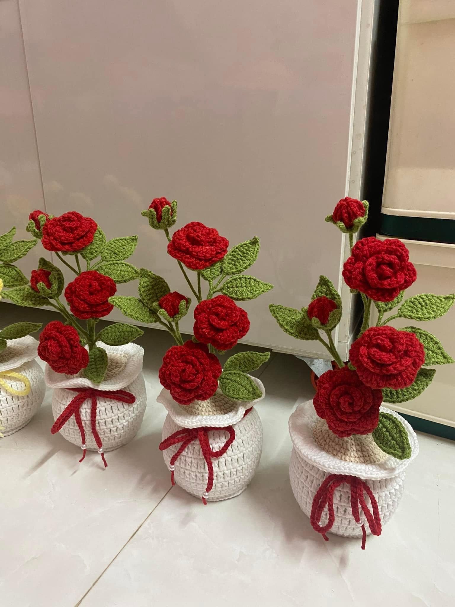 Crochet Flower in a Pot , Crochet Rose Flower in A Pot, Rose Flower ...