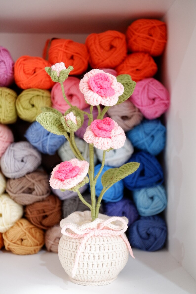 Crochet Flower in a Pot , Crochet Rose Flower in A Pot, Rose Flower ...
