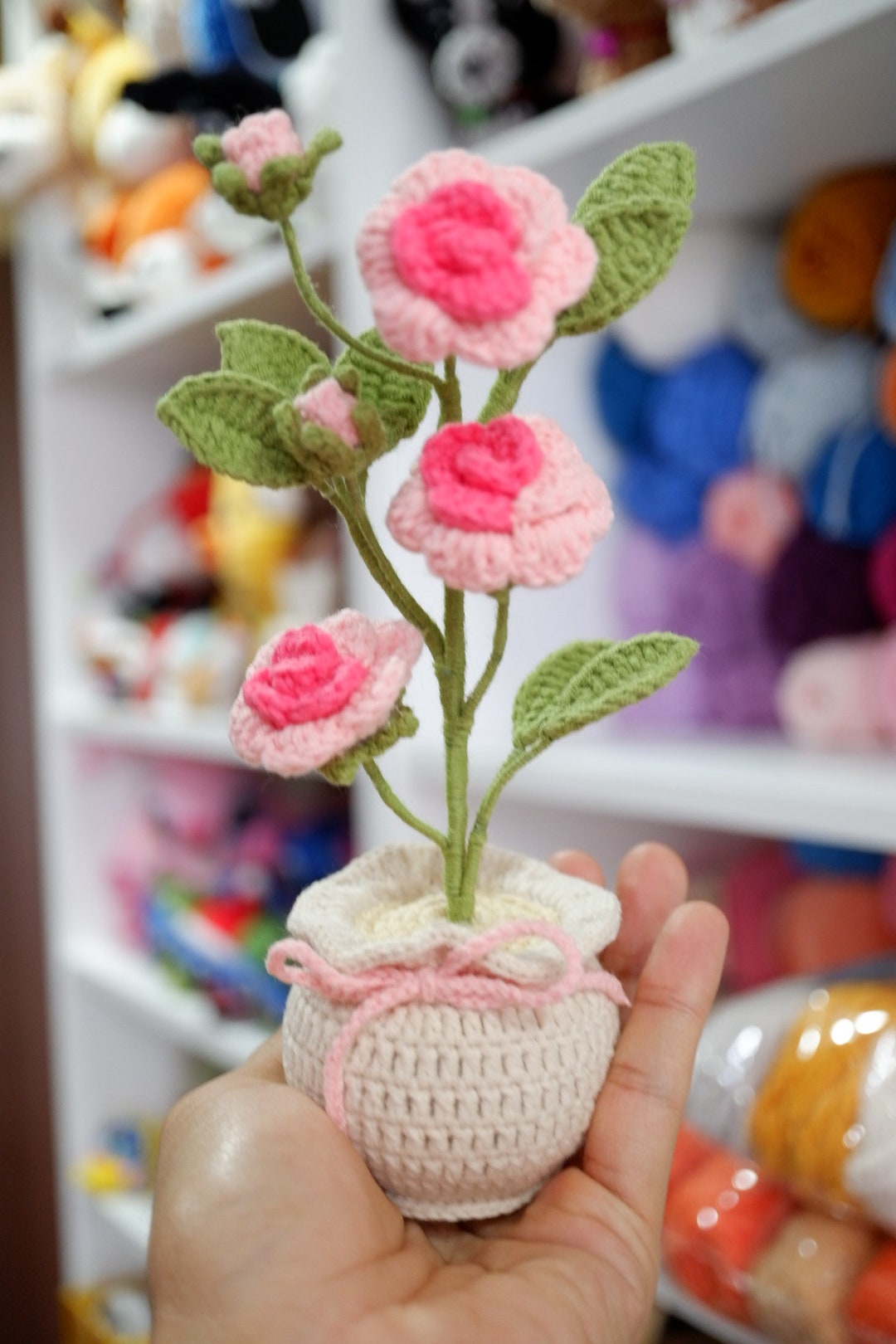Crochet Flower in a Pot , Crochet Rose Flower in A Pot, Rose Flower ...
