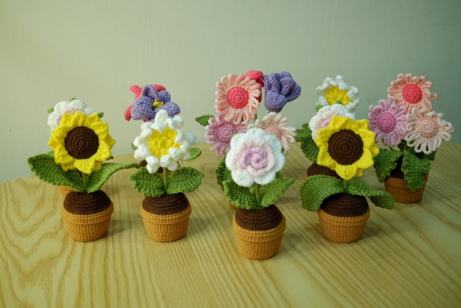 5in1 PDF File Mini Crochet Flower Pot, Crochet Flowers Pot Pattern ...