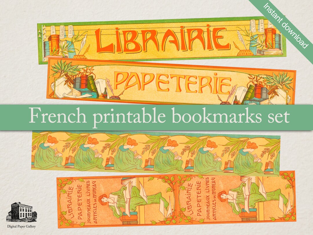 Printable Bookmark Set, Bookstore Stationery, Instant Download ...