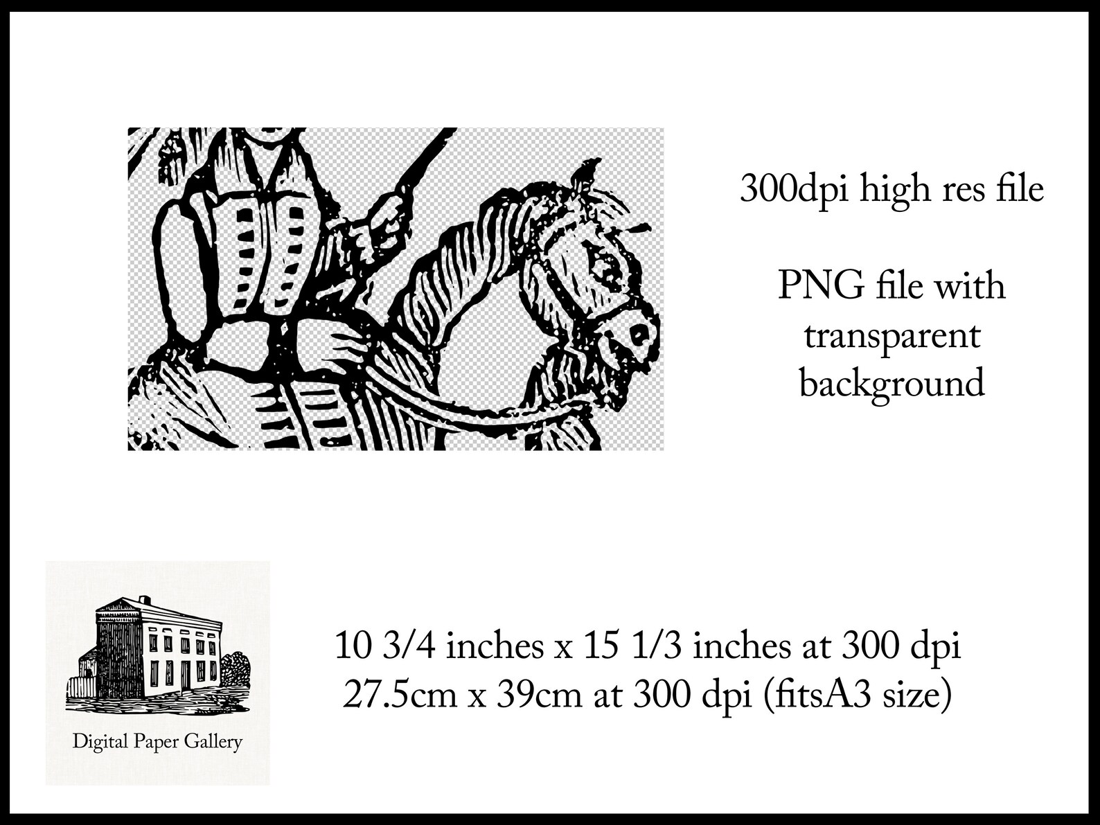 Vintage Princess Horse Woodcut PNG Illustration Instant Download ...