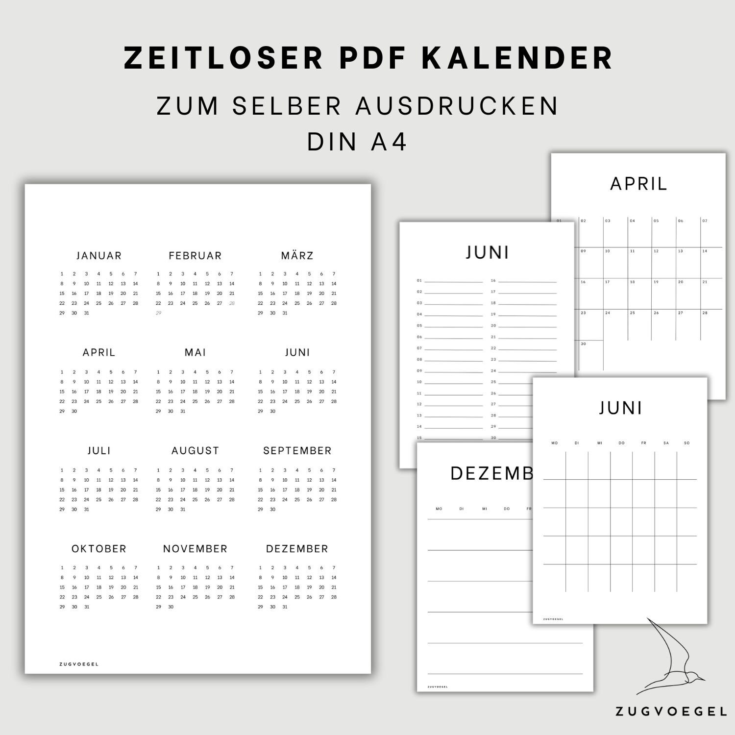 A4 Calendar Undated | PDF to Print | Without Years | Timeless ...