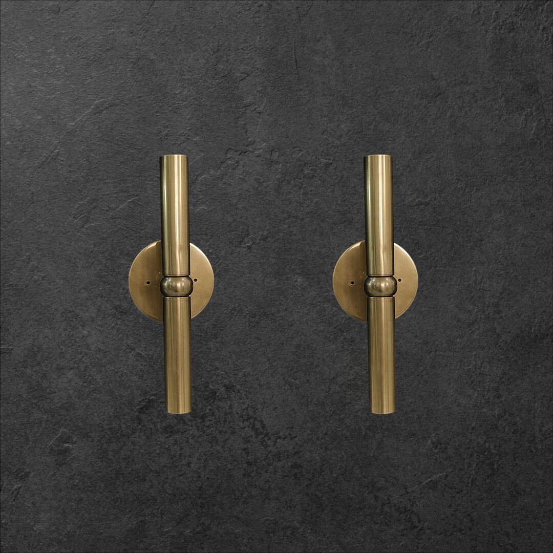 Pair of Raw Brass Modern Line Wall Sconce - Mid Century Wall Sconce ...