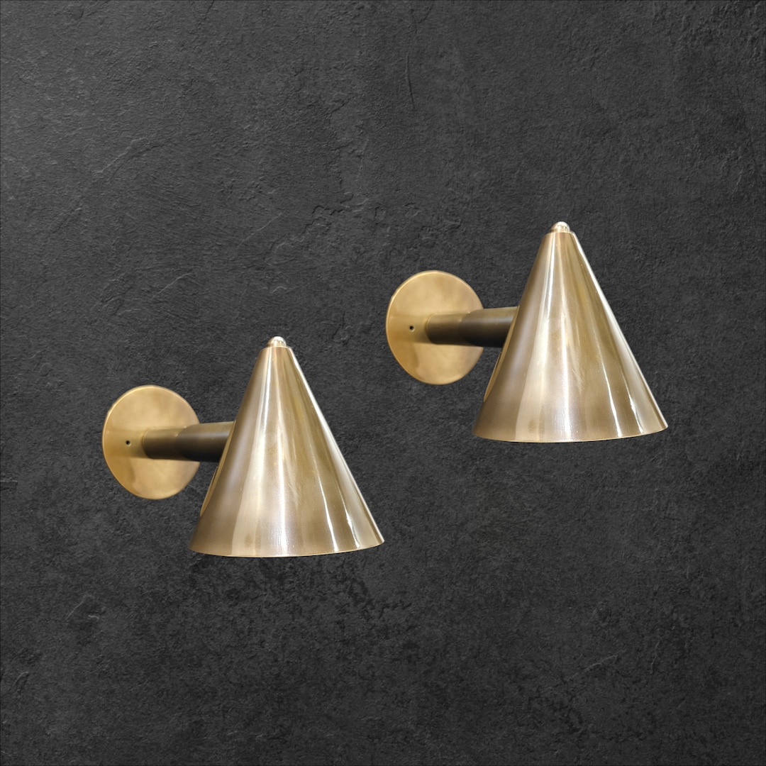 Pair of Brass Antique Cone Shade Wall Sconce - Modern Wall Sconce ...