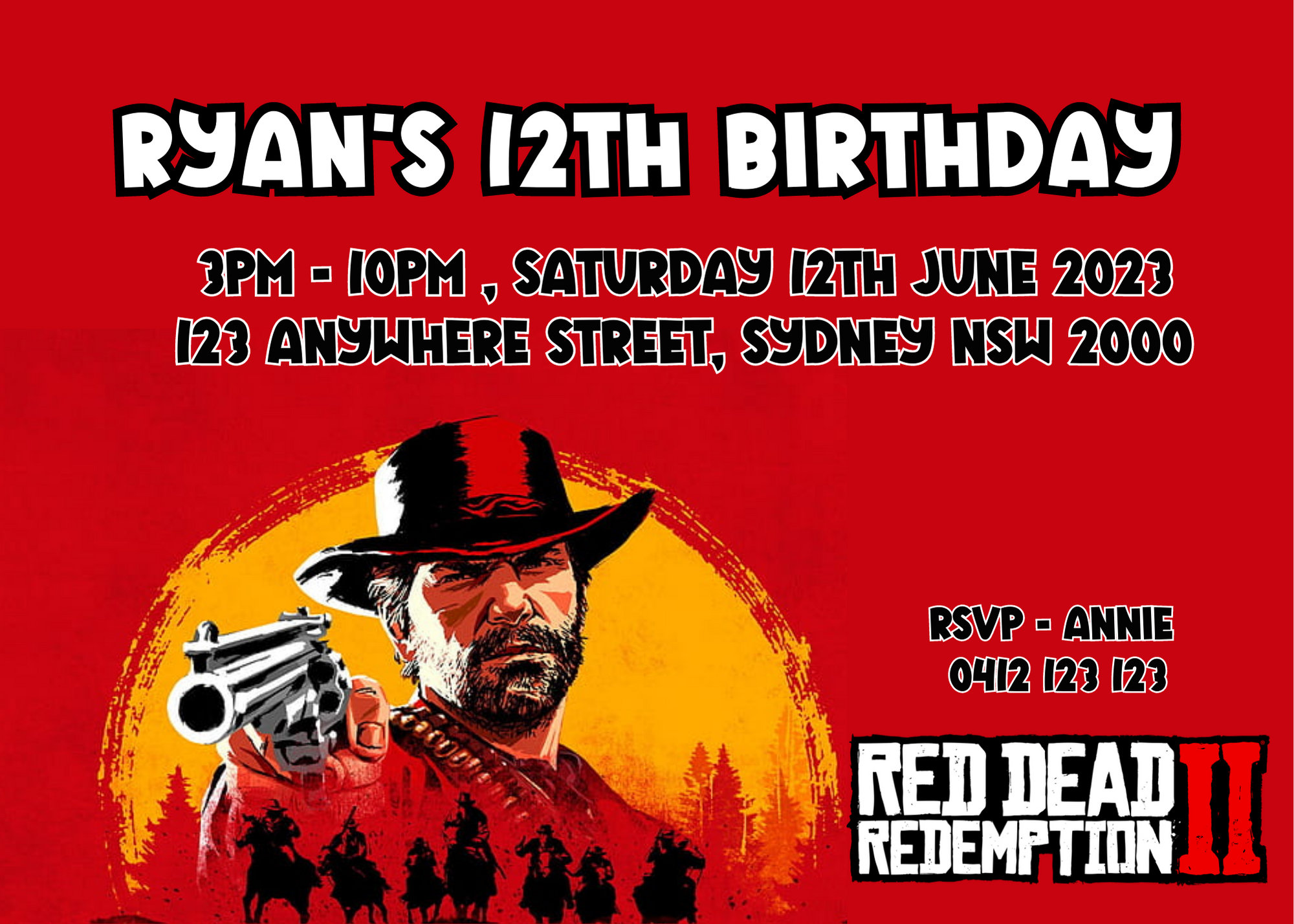 Red Dead Redemption Birthday Party Invitation Customisable, Fully ...