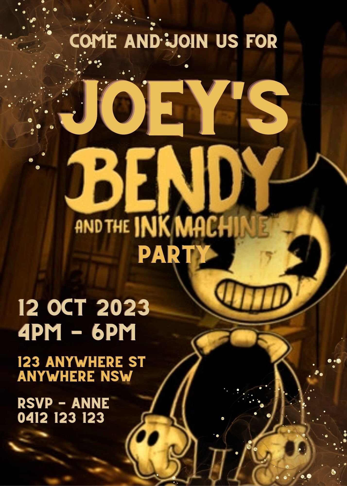 Bendy and the Ink Machine Birthday Party Invitation Teens, Kids, Scary ...