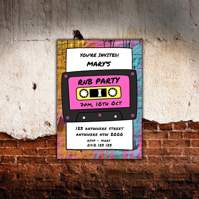 Rnb Retro 80s Cassette Mix Tape Birthday Party Invitation Fully ...