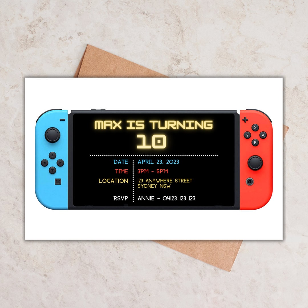 Gamer Nintendo Switch Birthday Party Invitation - Digital Download ...