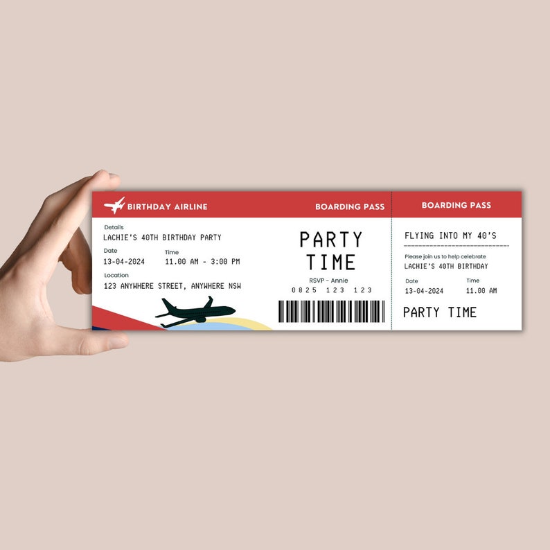 Airline Birthday Party Boarding Pass Invitation Ticket - Digital ...