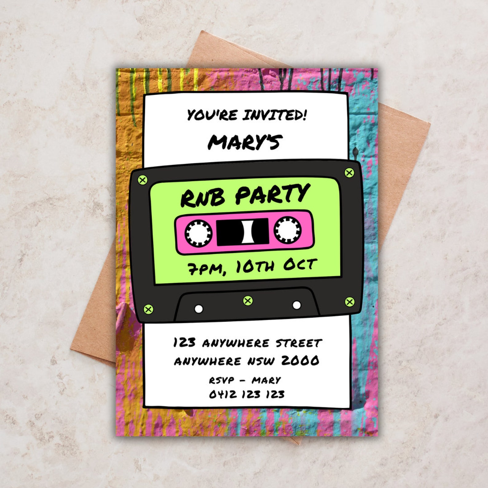 Rnb Retro 80s Cassette Mix Tape Birthday Party Invitation Fully ...