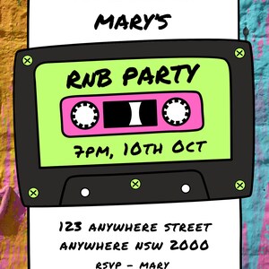 Rnb Retro 80s Cassette Mix Tape Birthday Party Invitation - Fully ...