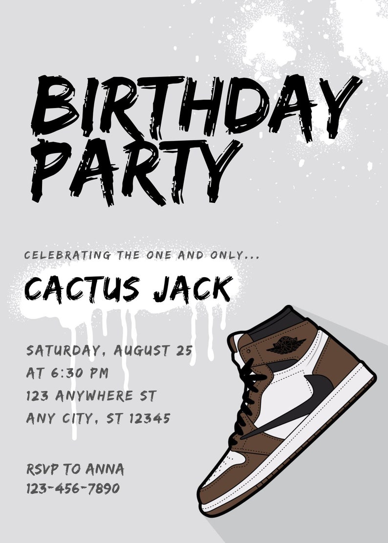 Cactus Jack Air Jordan Birthday Party Invitation - Digital Download ...