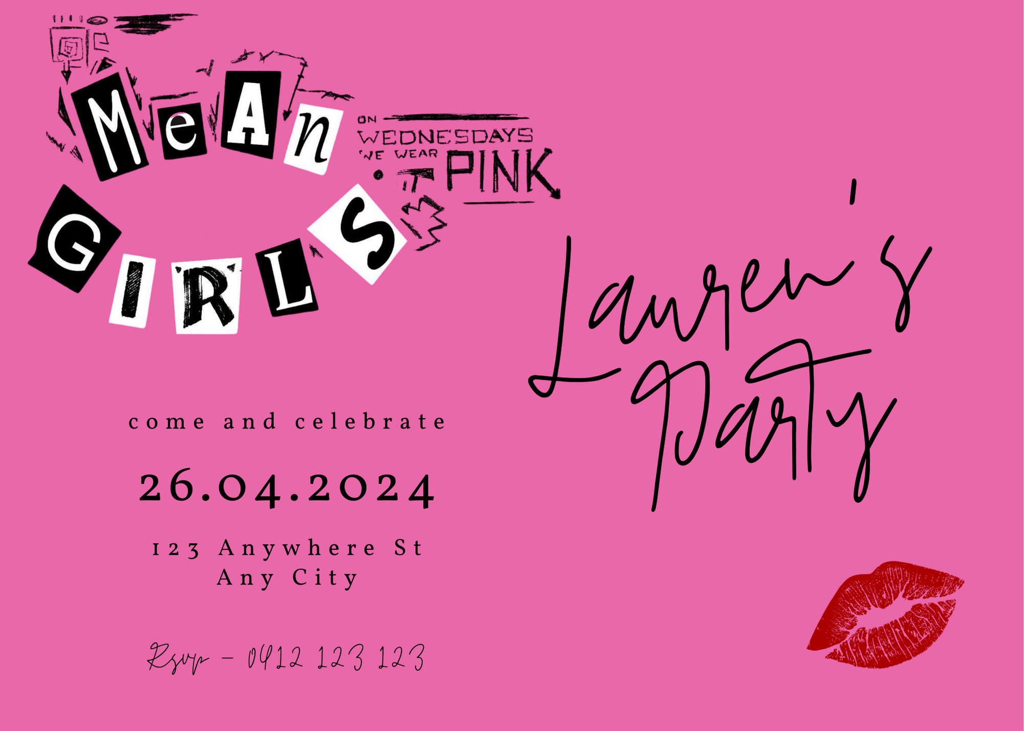 Mean Girls Birthday Hens Party Invitation - Fully Editable - Made With ...