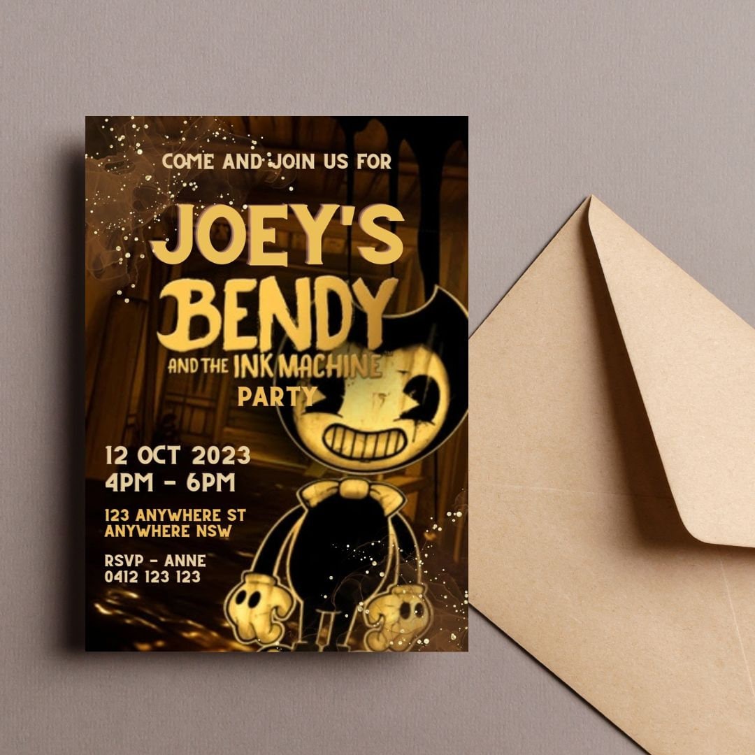 Bendy and the Ink Machine Birthday Party Invitation Teens, Kids, Scary ...