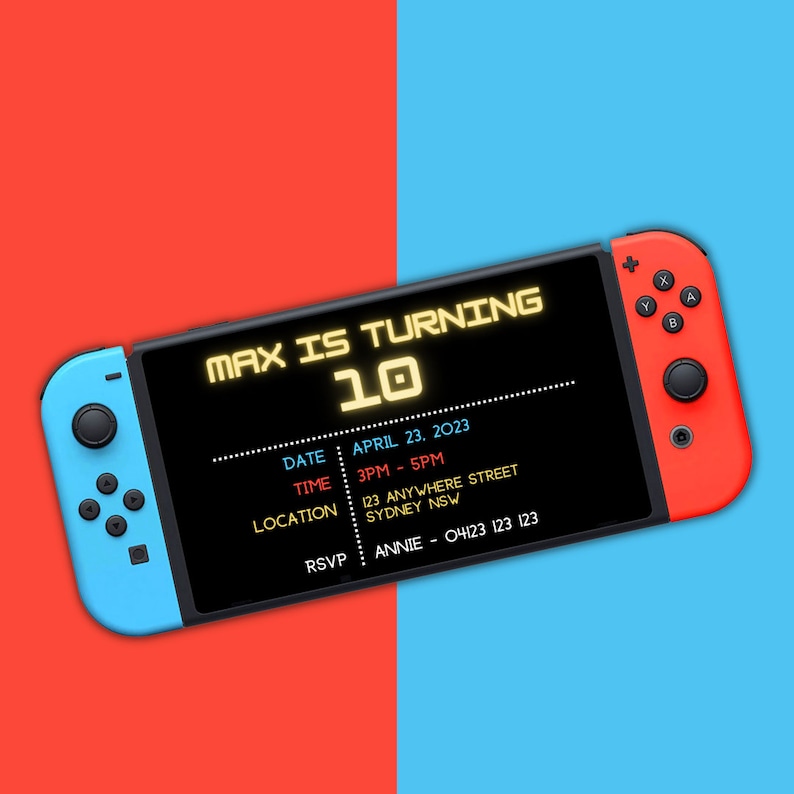Invitación para fiesta de cumpleaños de Gamer Nintendo Switch: descarga digital, totalmente ...