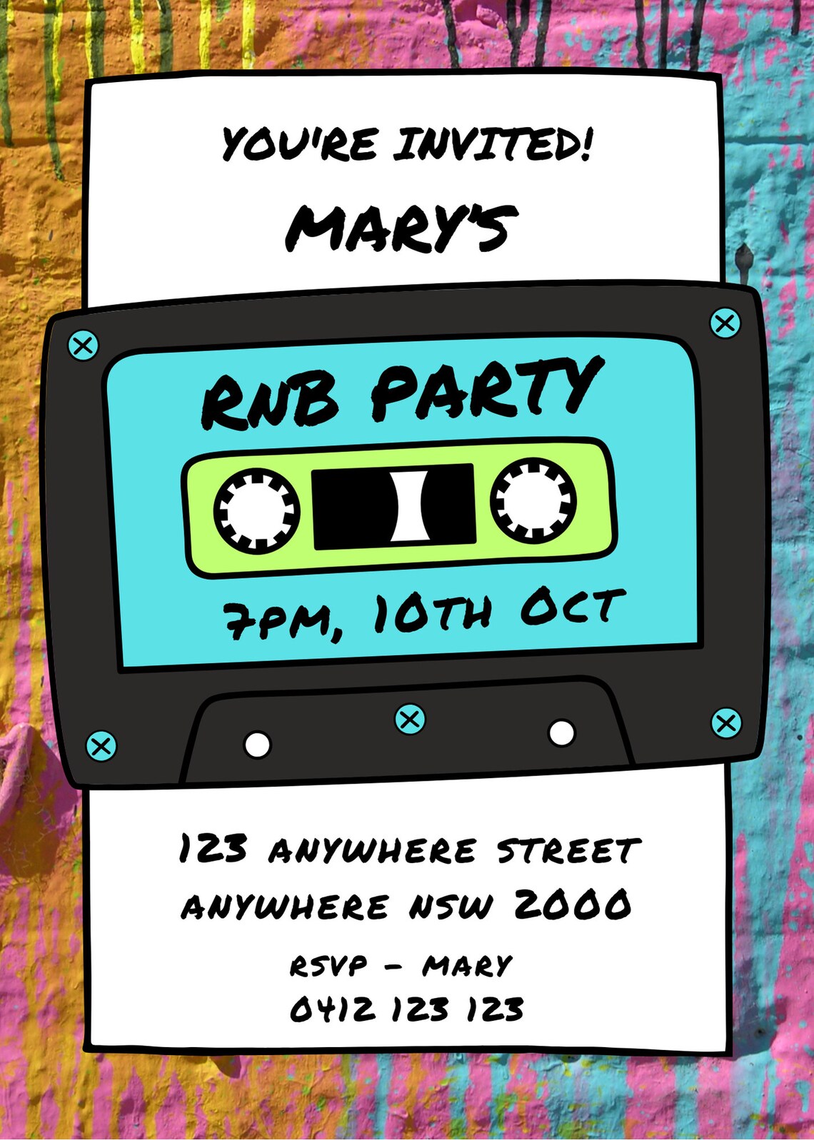 Rnb Retro 80s Cassette Mix Tape Birthday Party Invitation Fully ...