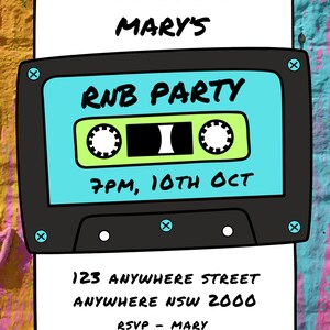 Rnb Retro 80s Cassette Mix Tape Birthday Party Invitation - Fully ...
