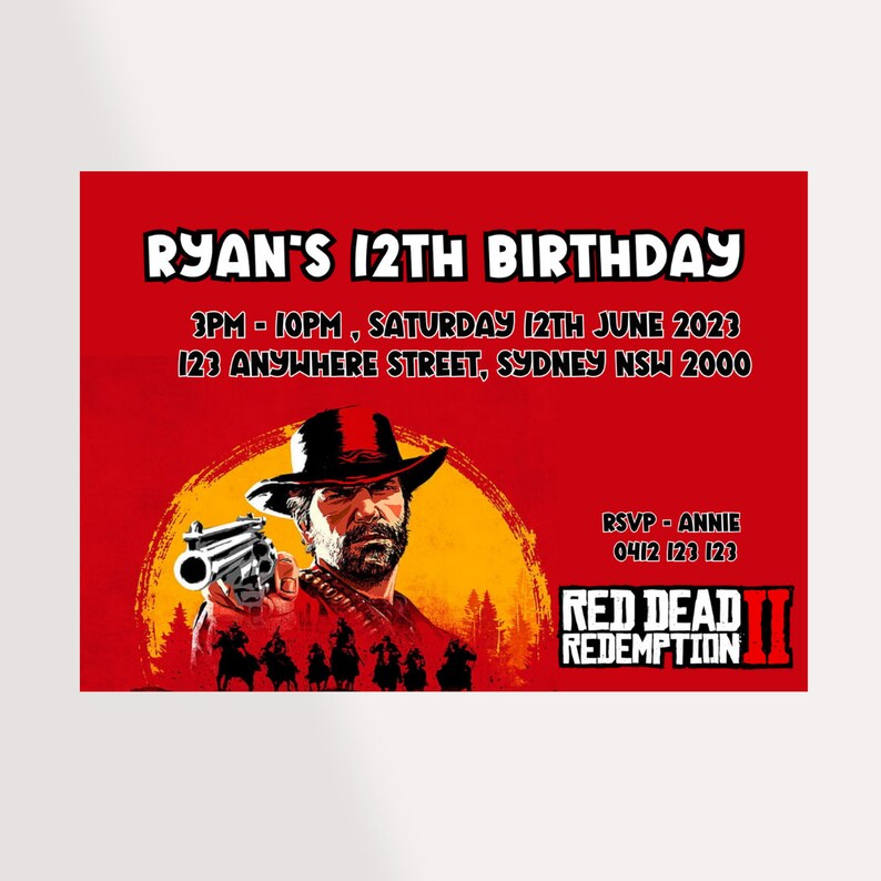 Red Dead Redemption Birthday Party Invitation Customisable, Fully ...