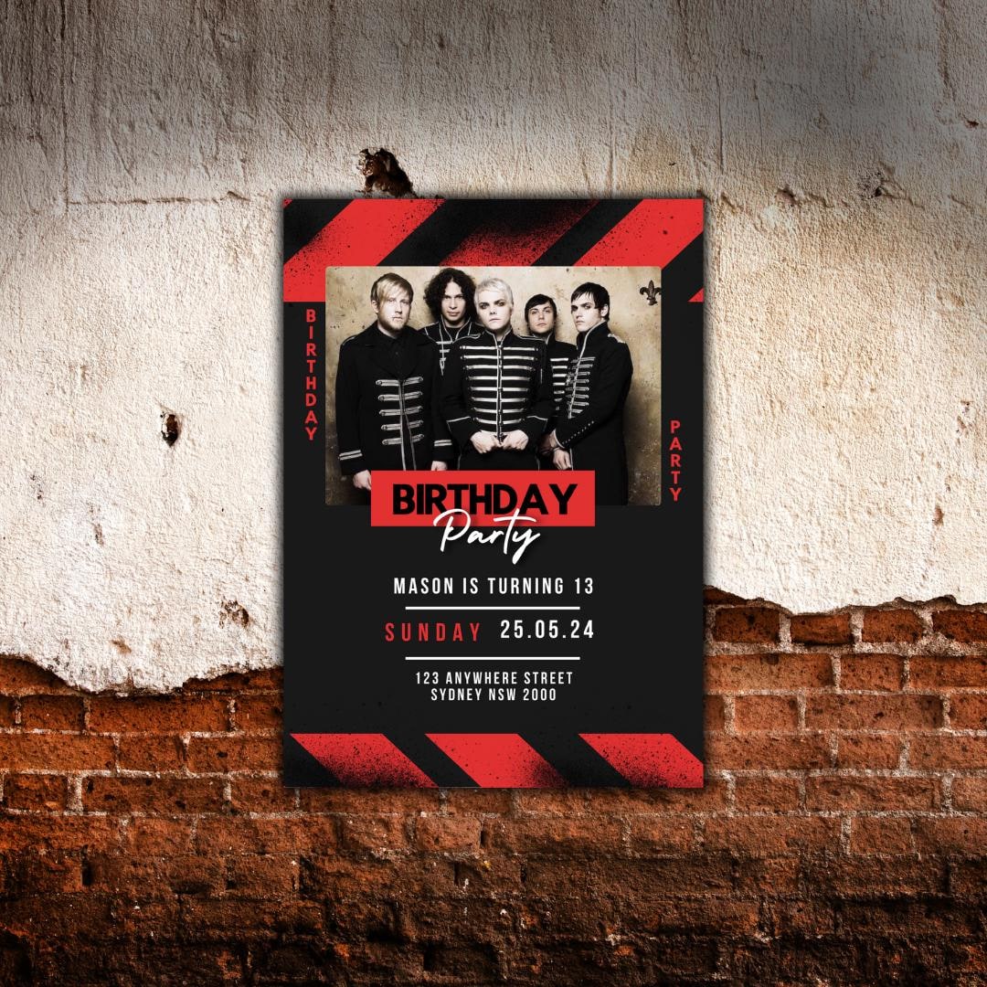 My Chemical Romance MCR Inspired Birthday Invitation - Music, Emo, Goth ...