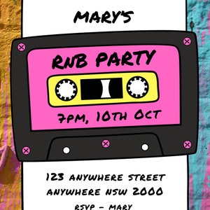 Rnb Retro 80s Cassette Mix Tape Birthday Party Invitation - Fully ...