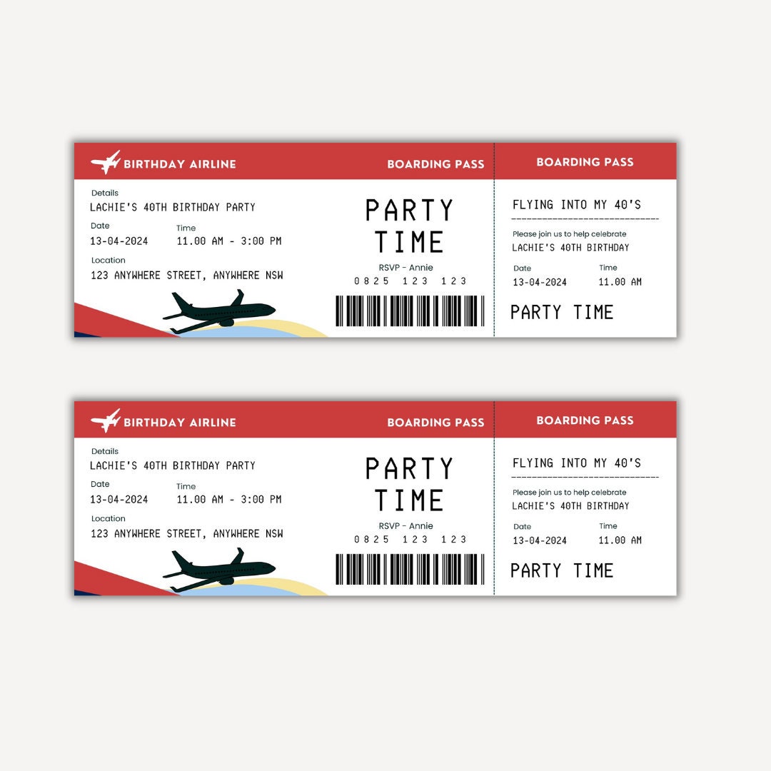 Airline Birthday Party Boarding Pass Invitation Ticket - Digital ...