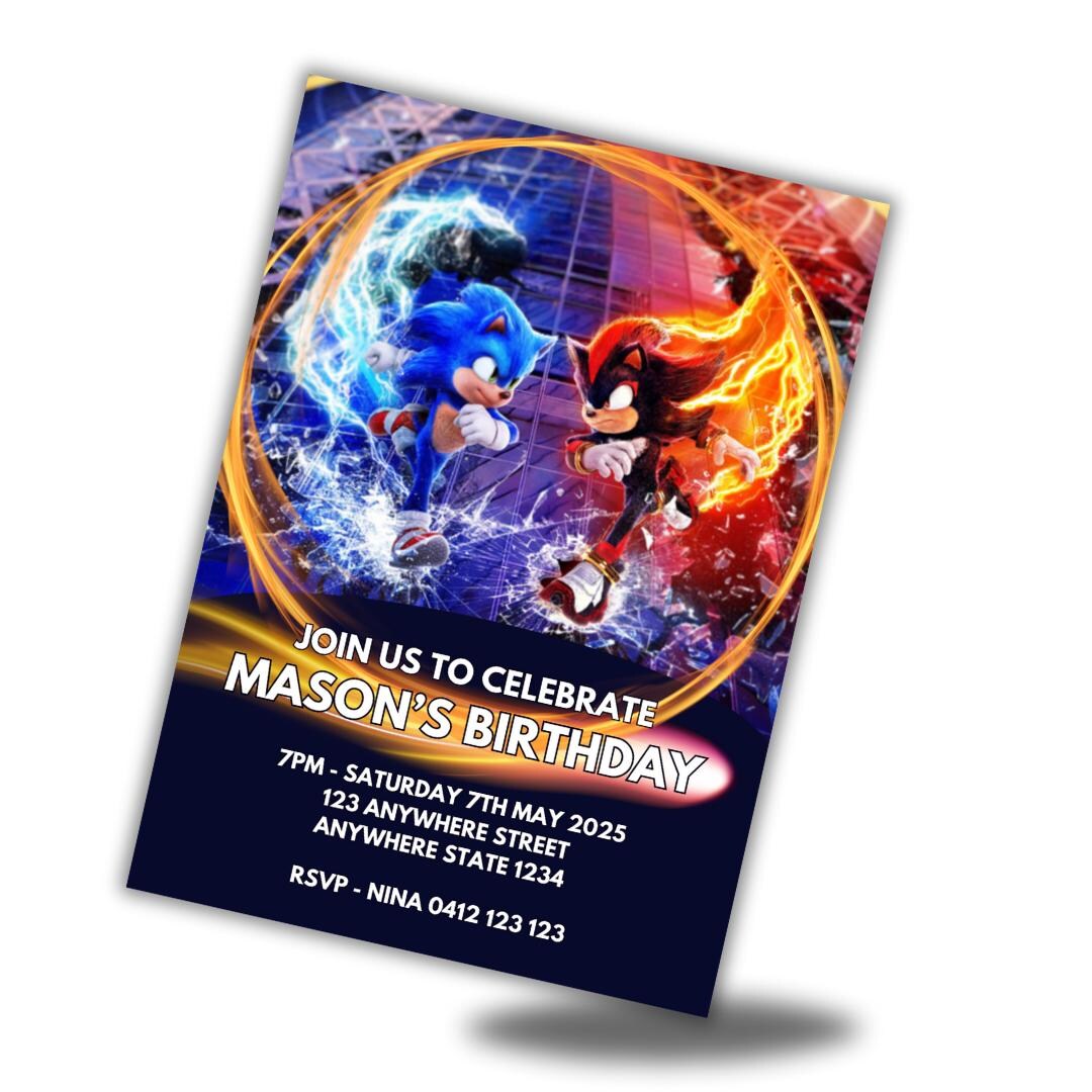 SONIC SHADOW Birthday Party Invitation - Gift Card Style - Printable ...