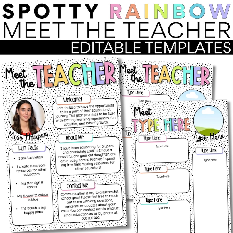 Meet the Teacher Template Editable | Digital Resource | Spotty Rainbow ...