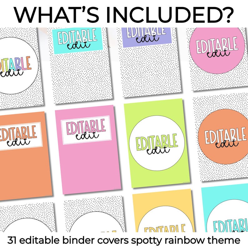Classroom Binder Covers Template | Spotty Rainbow | Editable ...