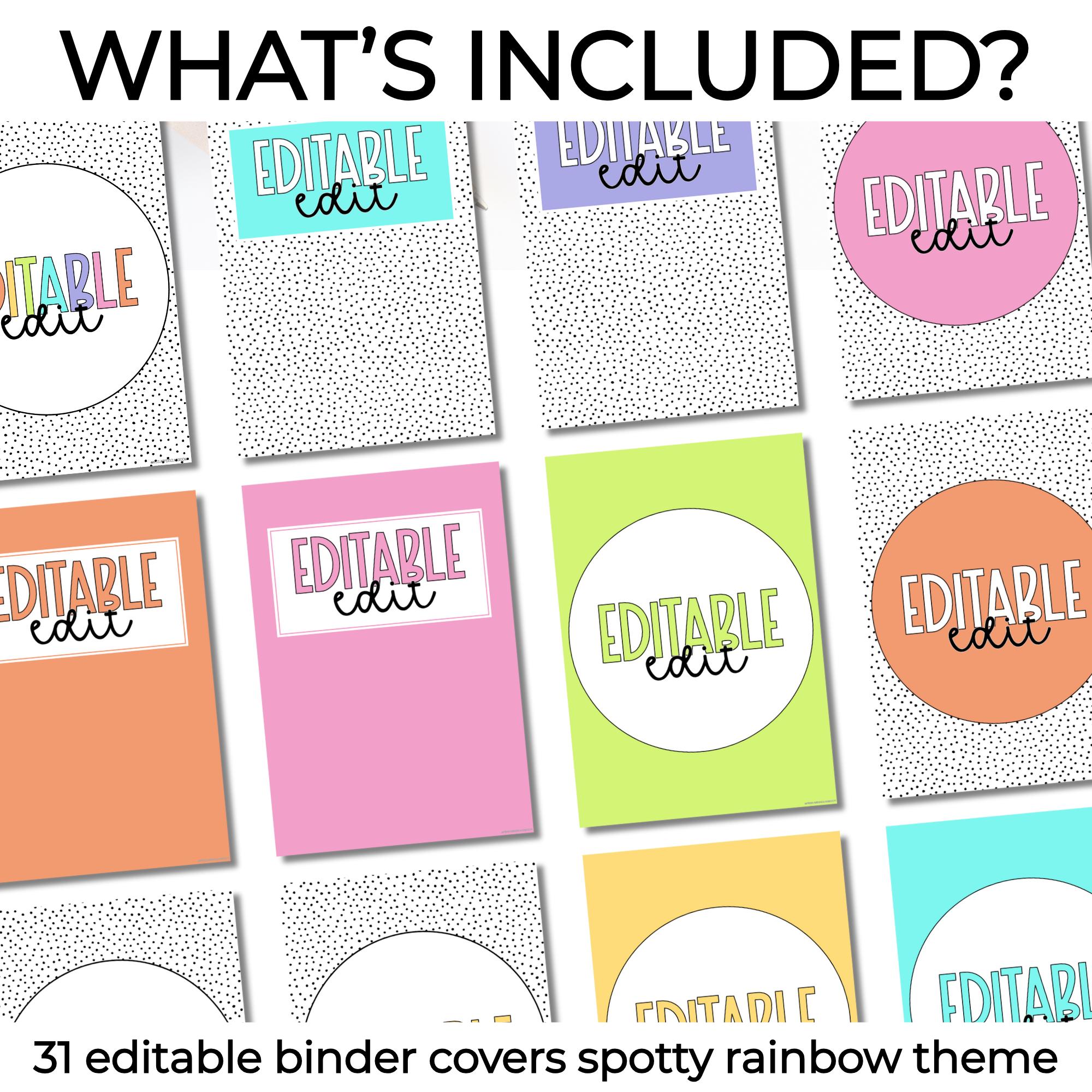 Classroom Binder Covers Template | Spotty Rainbow | Editable ...
