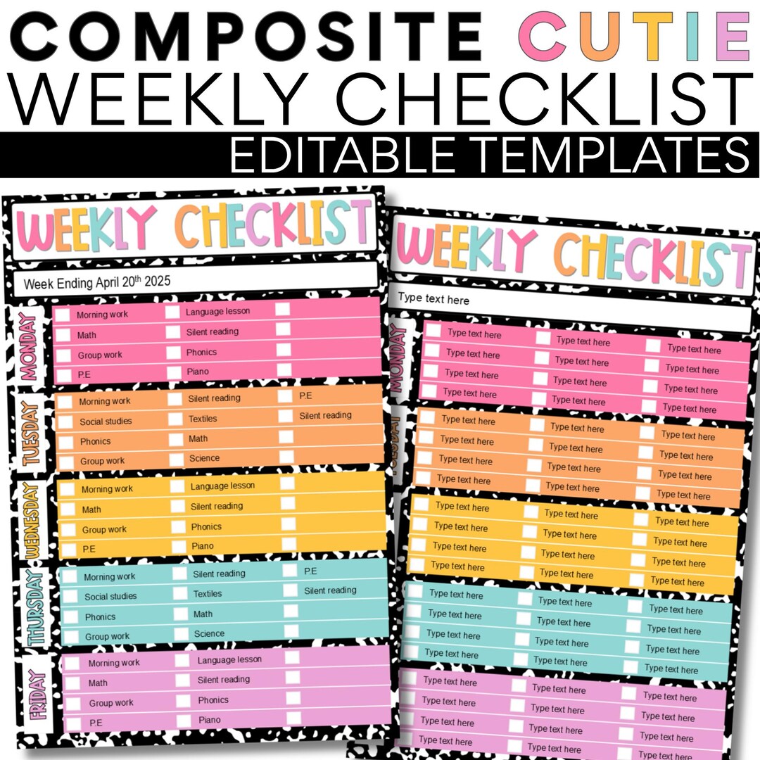 Classroom Weekly Checklist Template | Composite Cuties | Editable ...