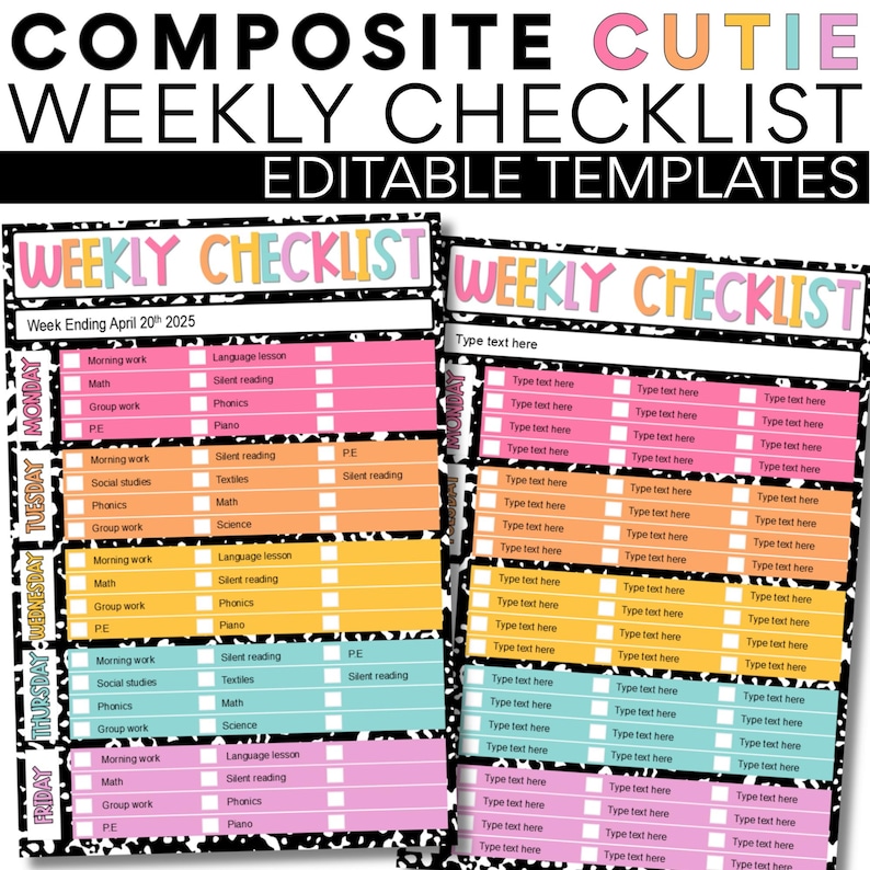 Classroom Weekly Checklist Template | Composite Cuties | Editable ...