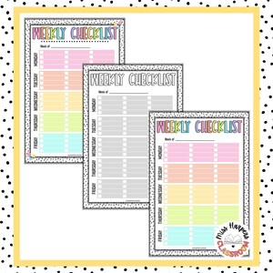 Classroom Weekly Checklist Template | Spotty Rainbow | Editable ...