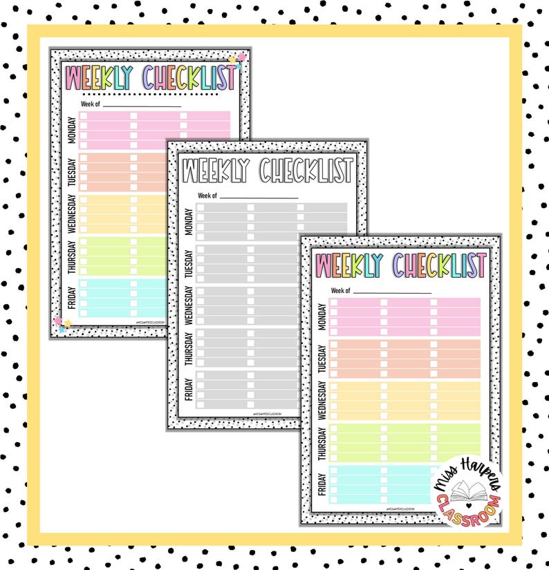 Classroom Weekly Checklist Template Spotty Rainbow Editable Classroom ...