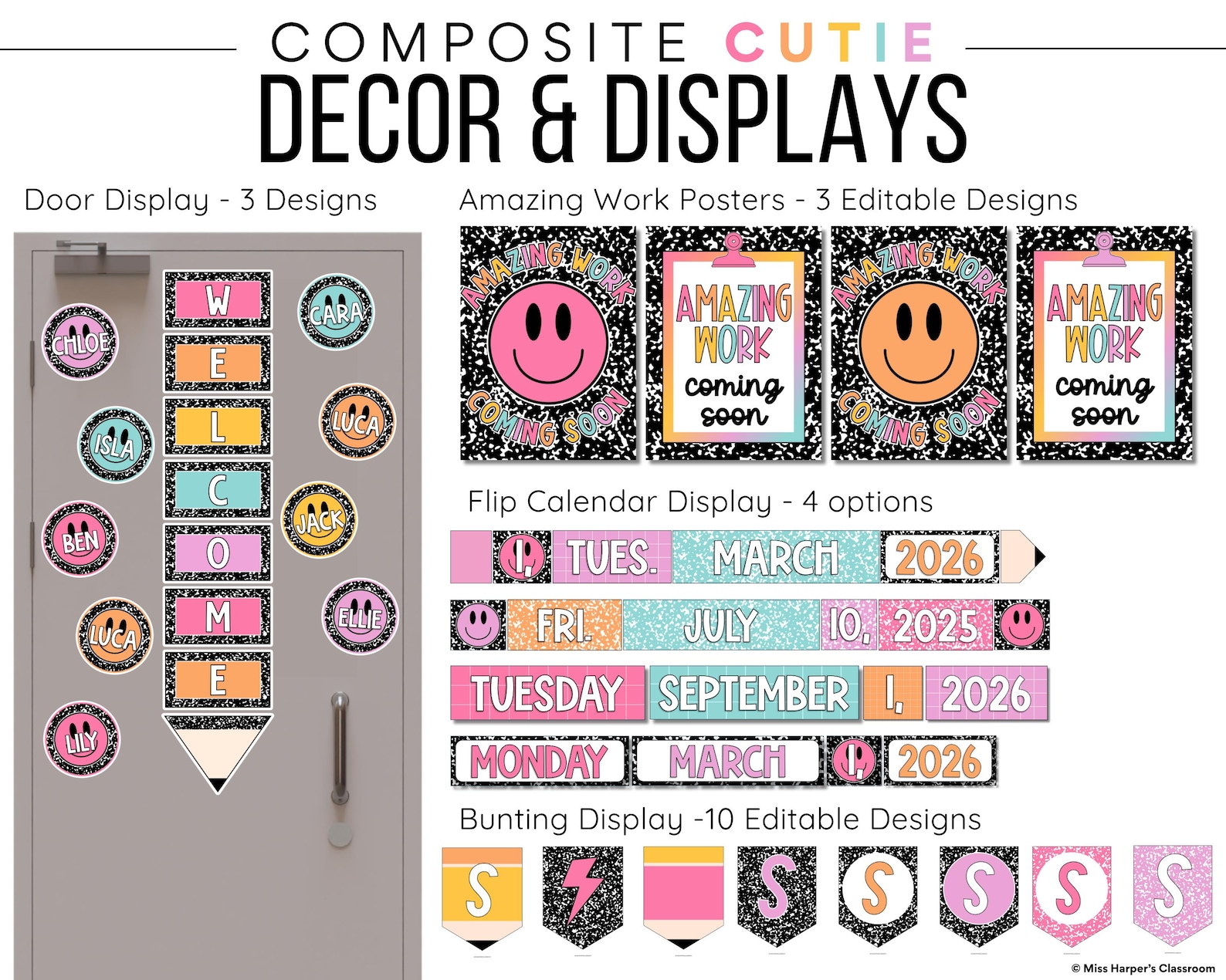 Composition Notebook Classroom Decor Bundle | Elementary, Editable ...