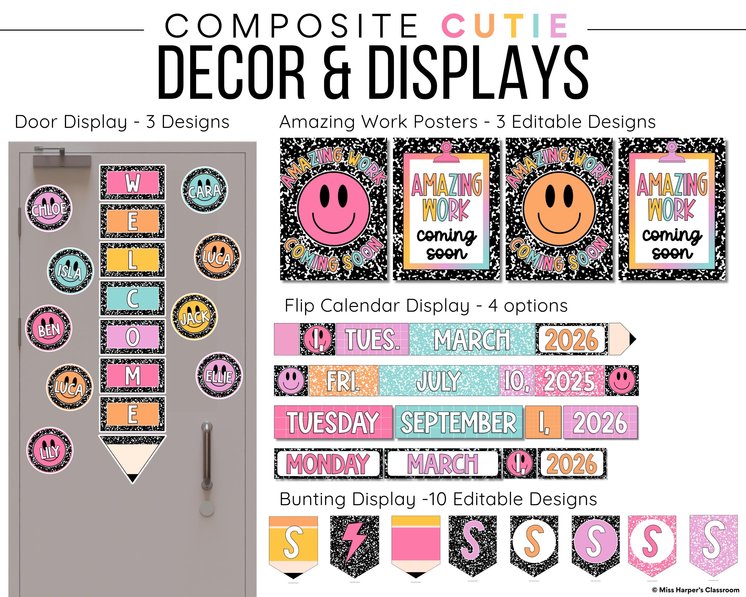 Composition Notebook Classroom Decor Bundle | Elementary, Editable ...