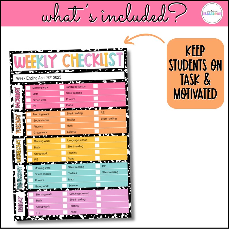 Classroom Weekly Checklist Template | Composite Cuties | Editable ...