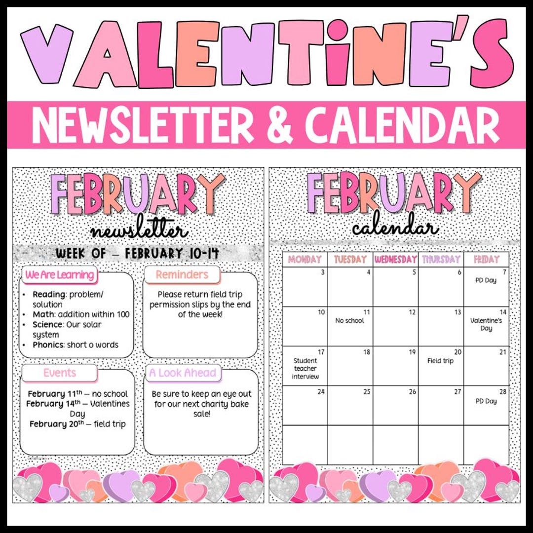 Valentines Day Editable Classroom Newsletter and Calendar Set ...