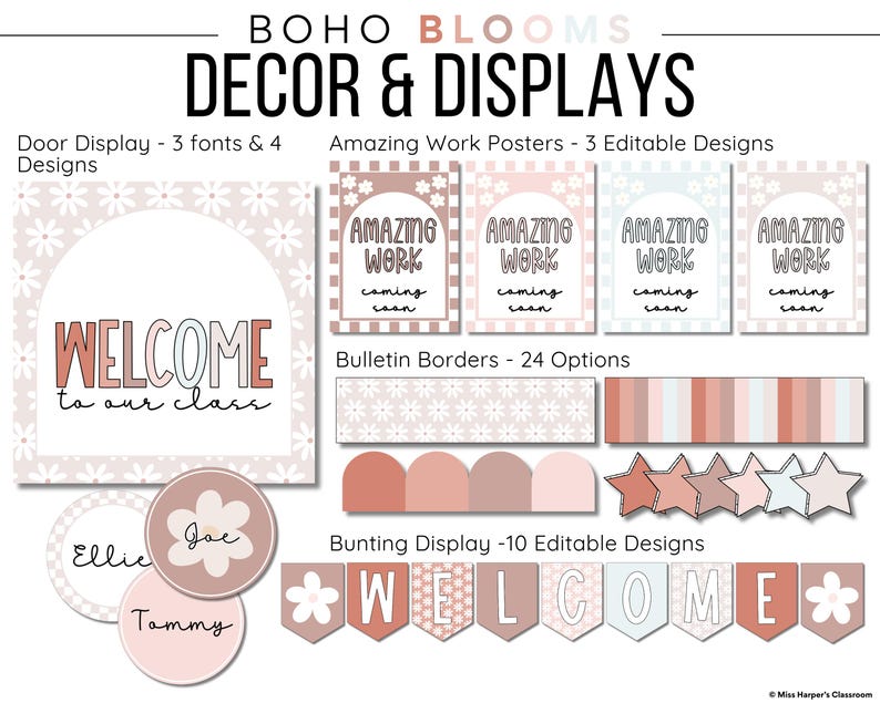 Boho Blooms Classroom Decor Bundle | Elementary Neutral Daisy Classroom ...