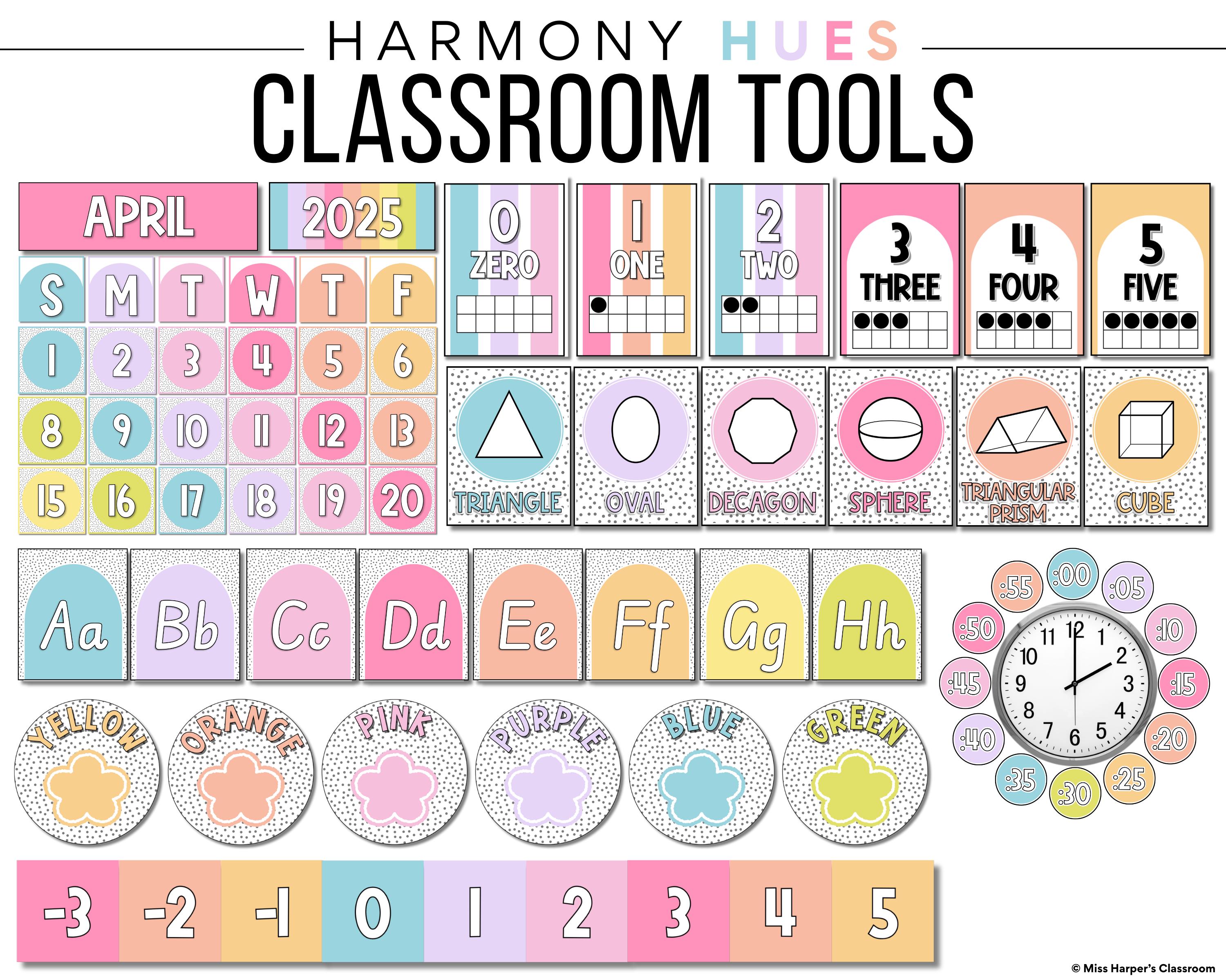 Harmony Hues Classroom Decor Bundle | Elementary Spotty Pastel ...