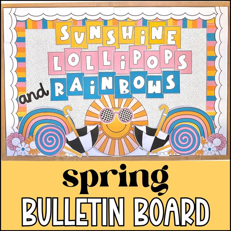 Spring Season Bulletin Board Kit | Sunshine Lollipops & Rainbows ...