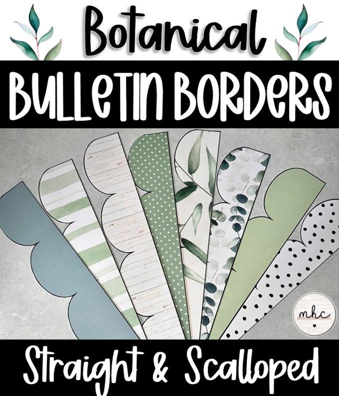 Bulletin Board Borders BOTANICAL Classroom Decor Printable Scalloped ...