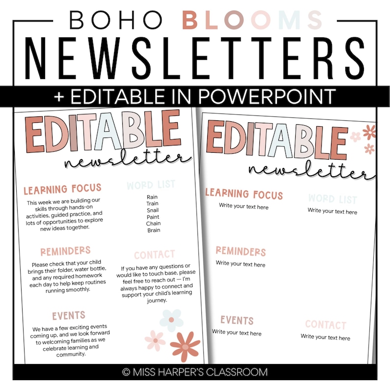 Classroom Newsletter Template | Boho Blooms | Neutral Daisy Classroom ...