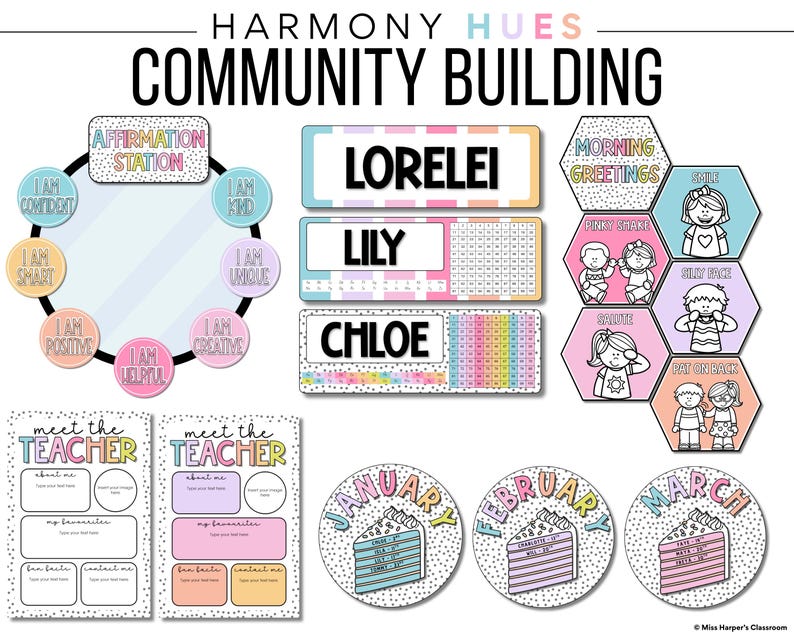 Harmony Hues Classroom Decor Bundle | Elementary Spotty Pastel ...