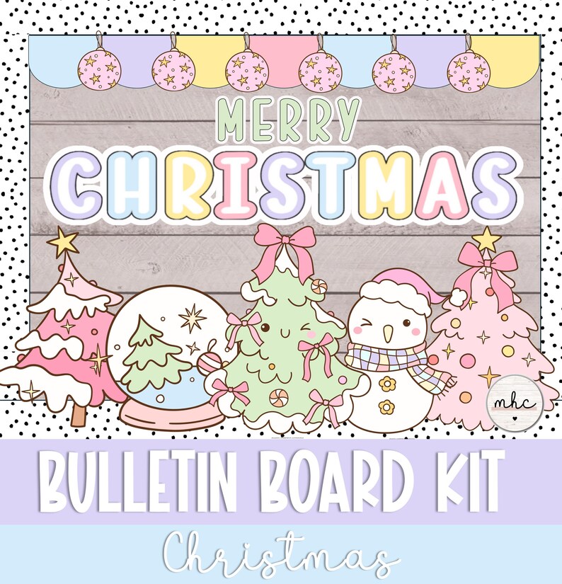 Christmas Bulletin Board Kit Cute Pastel Seasonal Classroom Decor - Etsy
